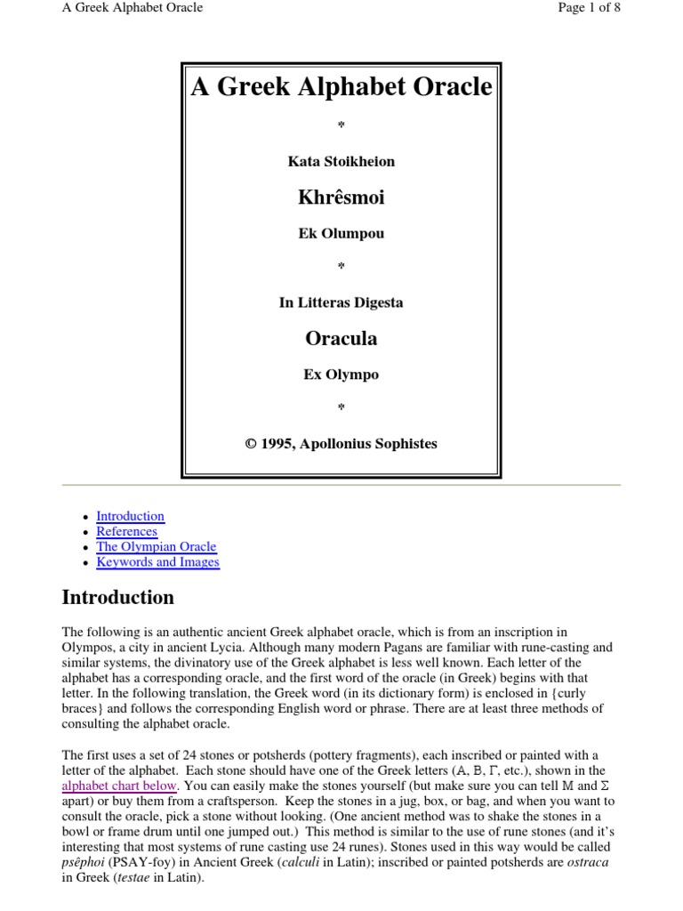 A Greek Alphabet Oracle | PDF | Greek Alphabet | Apollo
