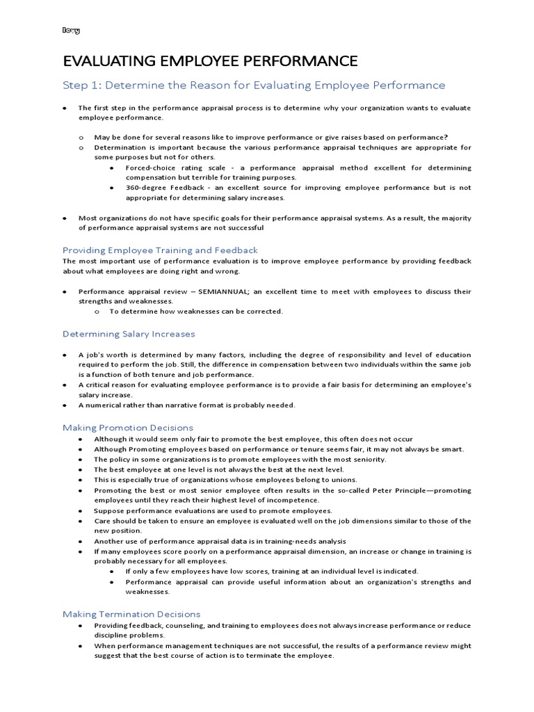 Evaluating Employee Performance | PDF | Performance Appraisal | At Will ...