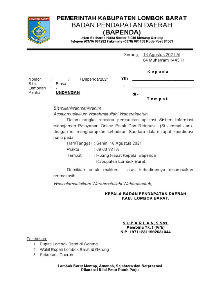 Surat Undangan Rapat Tim Internal | PDF