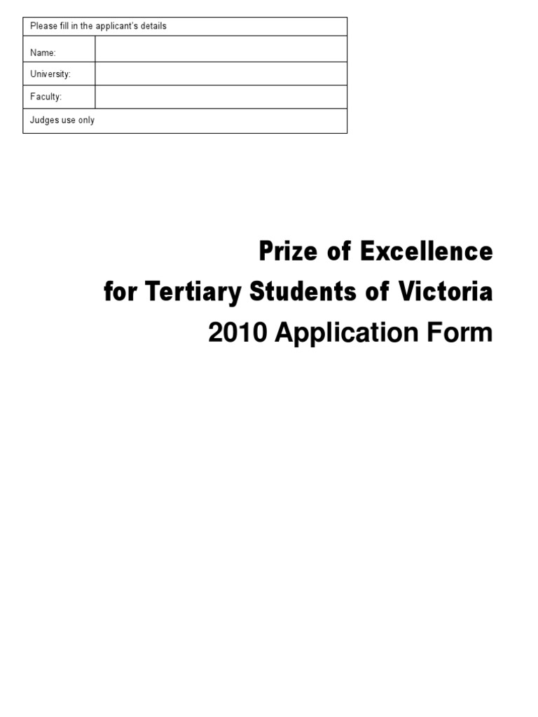 Prize of Excellence For Tertiary Students of Victoria: 2010 Application ...