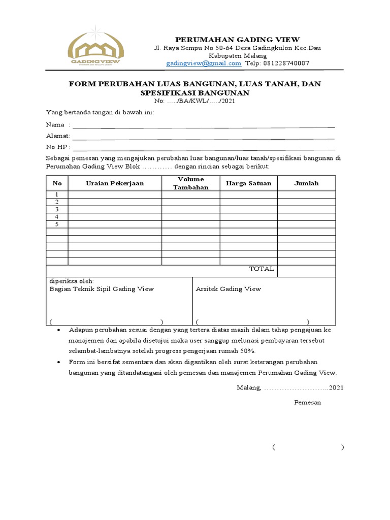 Form Perubahan Luas Bangunan | PDF