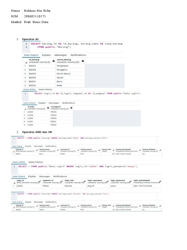 Nama: Rokhim Nur Rifai NIM: 200605110171 Matkul: Prak. Basis Data | PDF