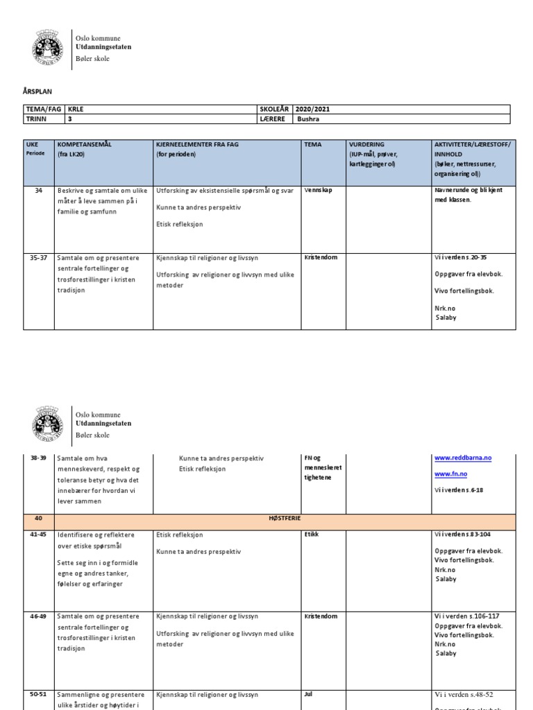 Arsplan - Krle 3.trinn | PDF