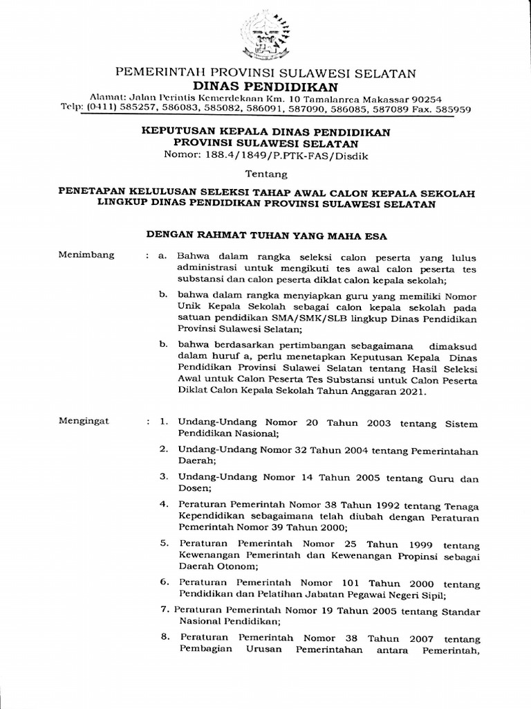 Penetapan Hasil Seleksi Awal CKS 2021 | PDF