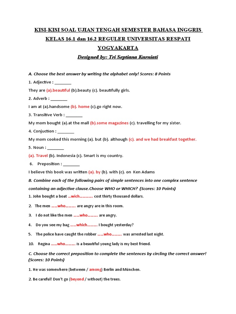 Kisi-Kisi Soal UTS Bhs - Inggris Sem. 3 Gasal 21-22 Unriyo | PDF ...