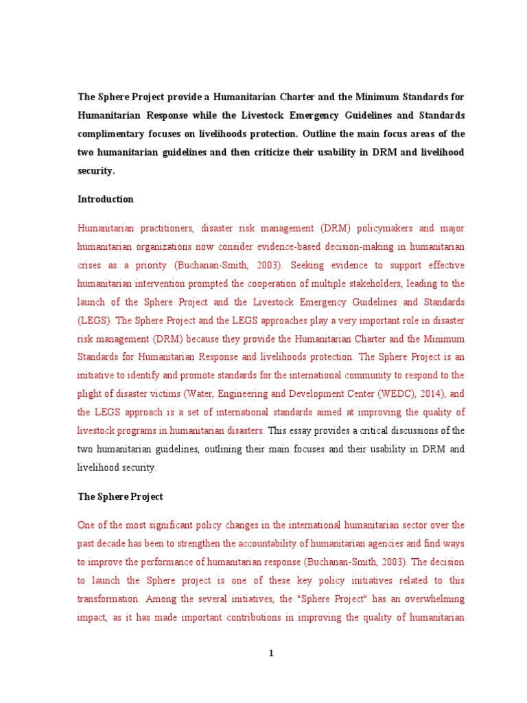 ASSIGNMENT 11 MANDISODZA The Sphere Project provide a Humanitarian ...