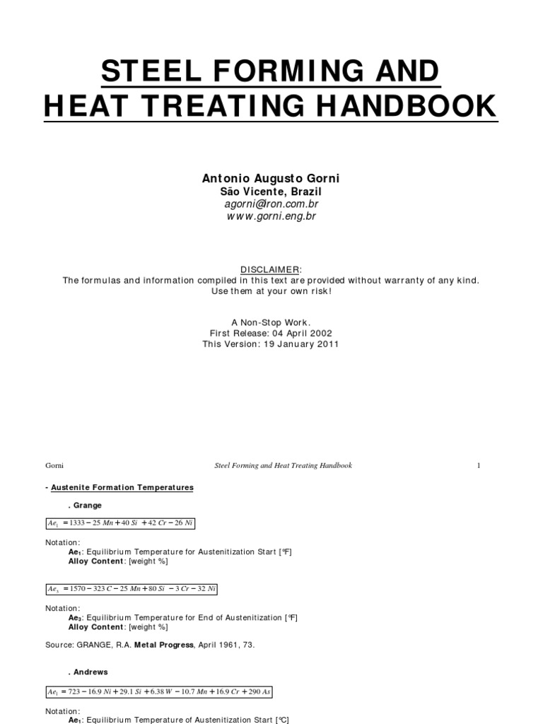 Steel Forming and Heat Treating Handbook | PDF