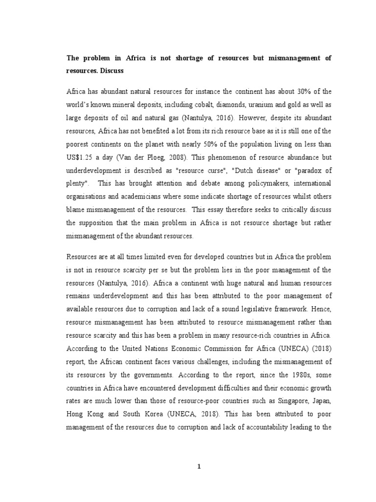 The Problem in Africa Is Not Shortage of Resources But Mismanagement of ...