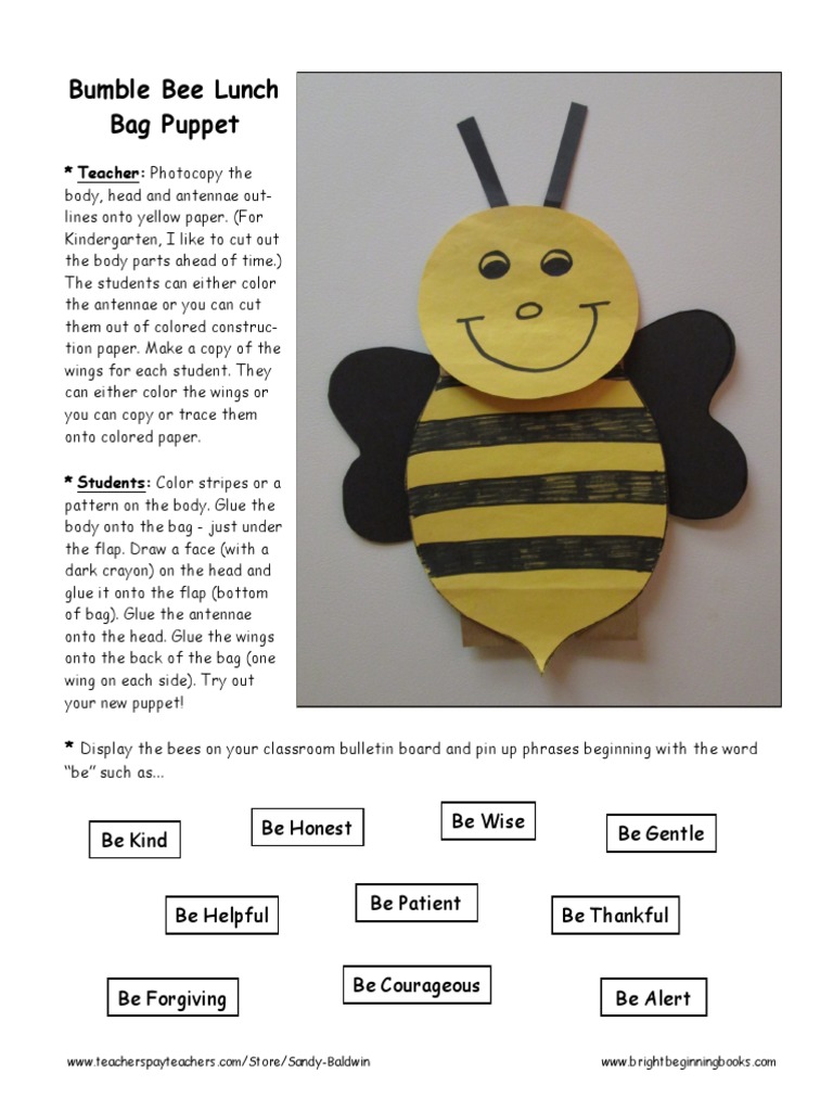 Bumble Bee Lunch Bag Puppet: Teacher | PDF | Language Arts & Discipline
