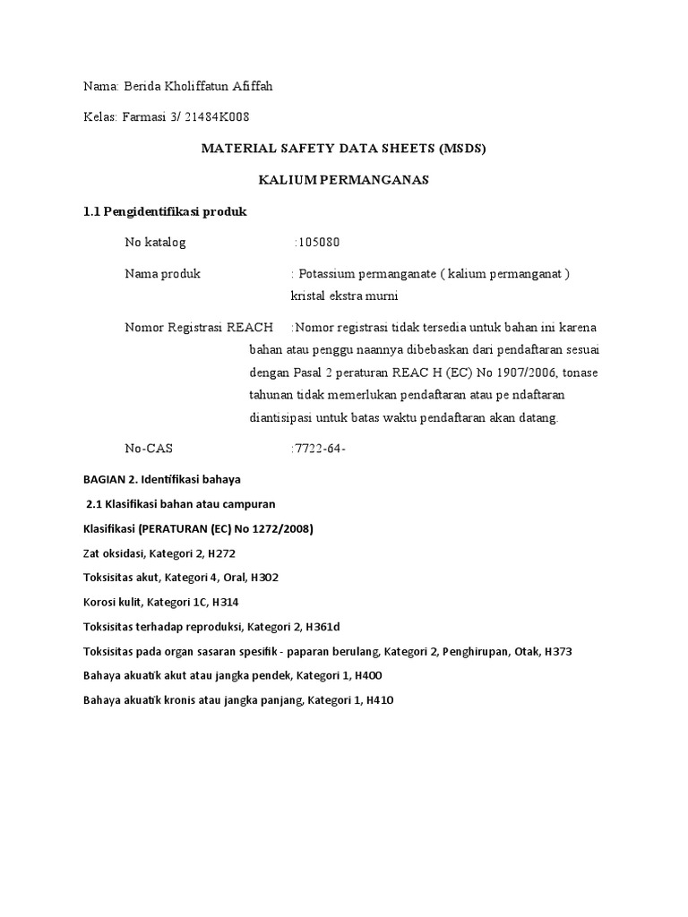 MSDS Kalium Permanganat | PDF