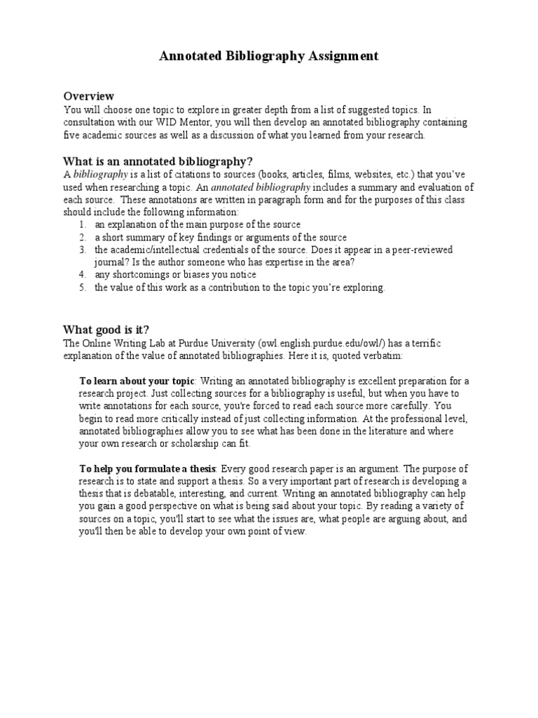 Annotated Bibliography Assignment | PDF | Bibliography | Note (Typography)