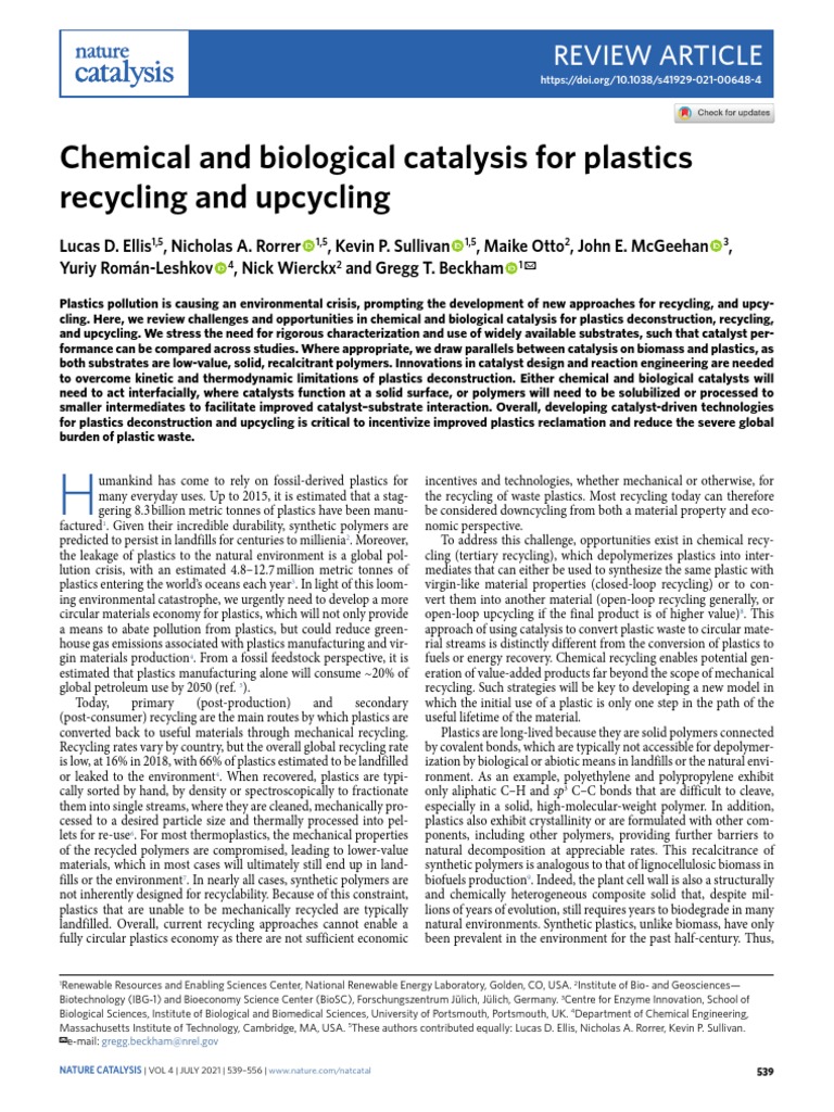 Chemical and Biological Catalysis For Plastics Recycling and Upcycling ...