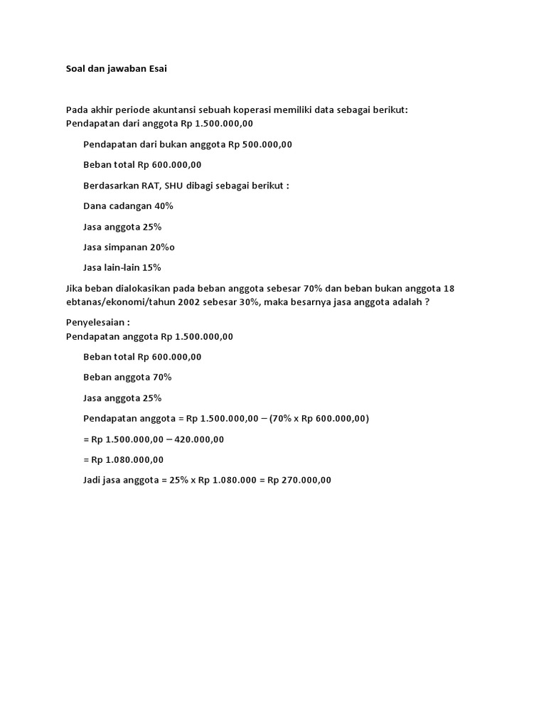 Soal Dan Jawaban Esai | PDF