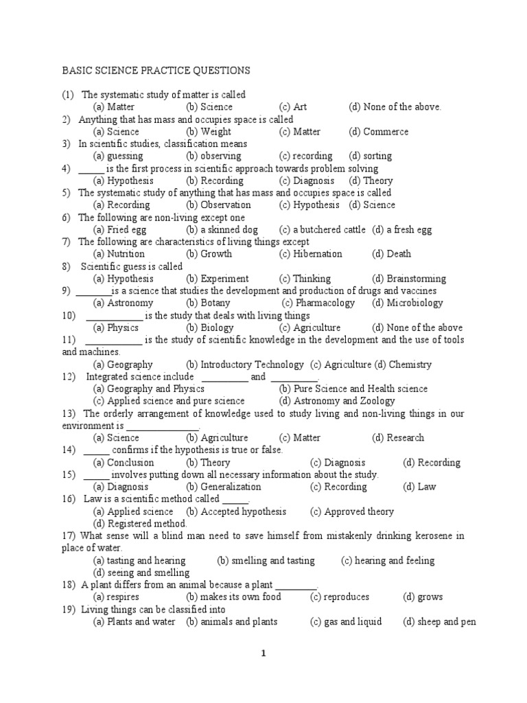 BASIC SCIENCE PRACTICE QUESTIONS (Grade 7) | PDF | Cytoplasm | Science