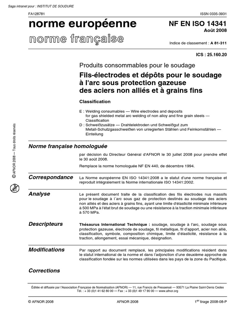 En Iso 14341 2008 | Descargar gratis PDF | Construction | Soudage
