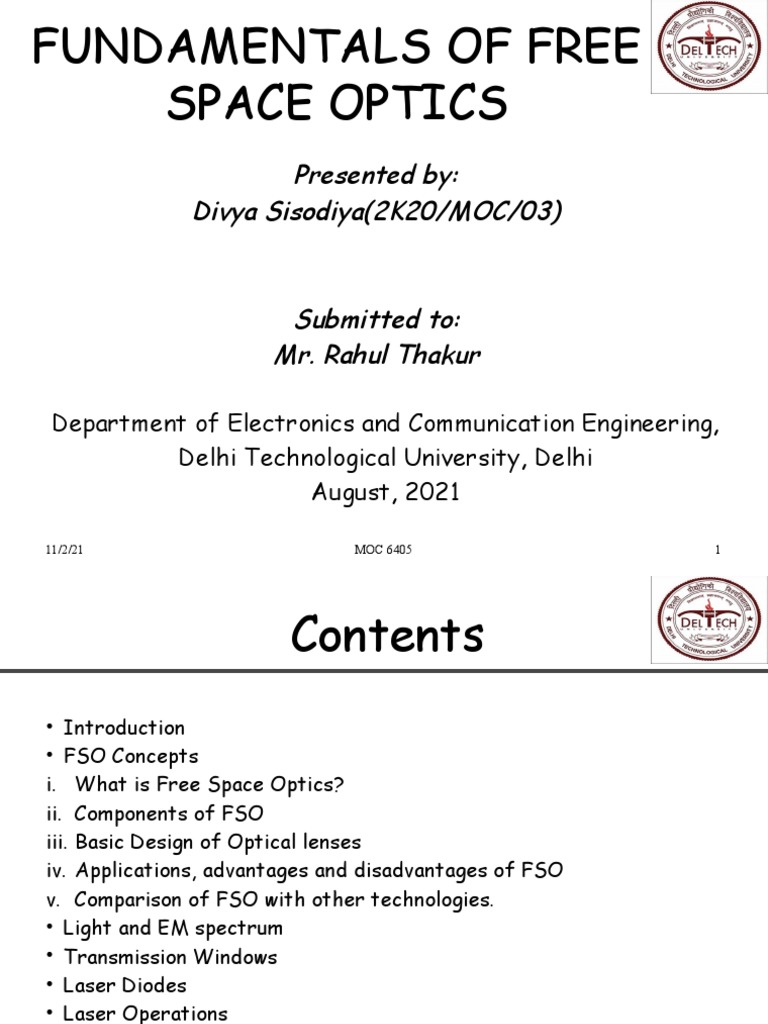 Fundamentals of FSO | PDF | Laser | Fiber Optic Communication