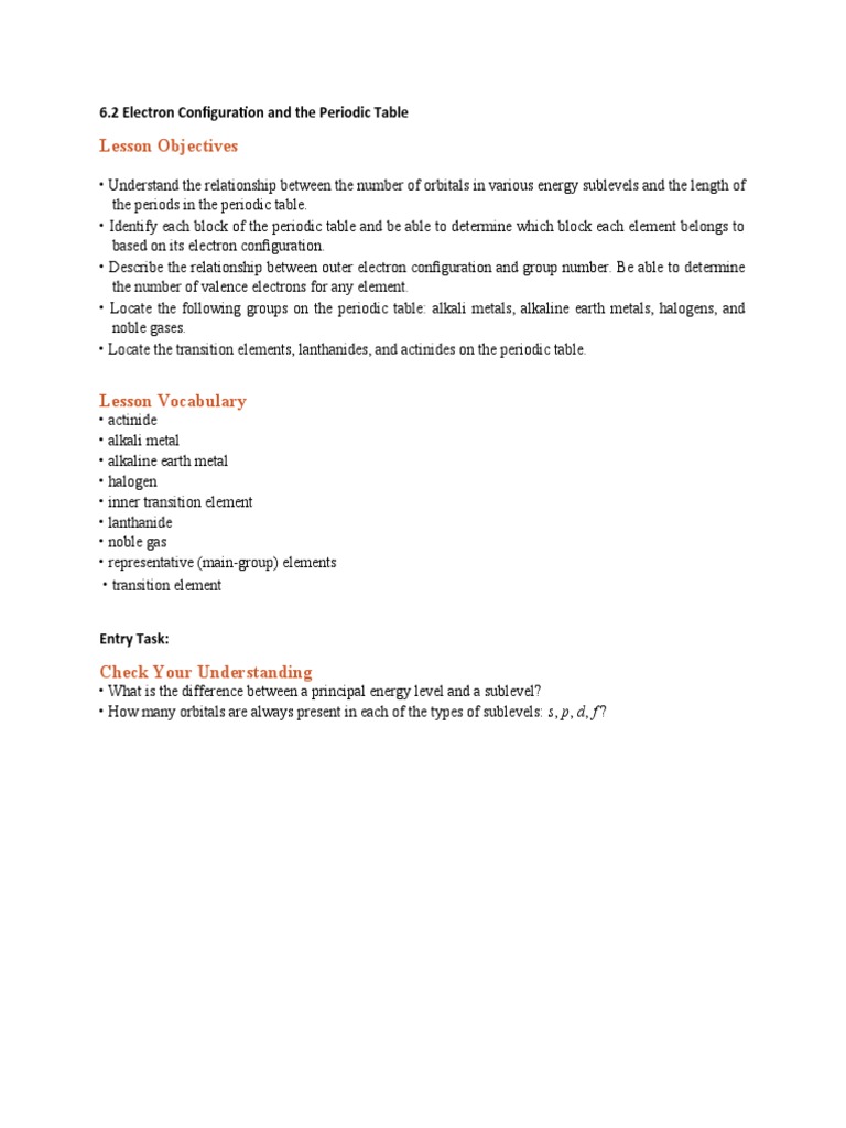 6.2 Electron Con Guration and The Periodic Table | PDF | Science ...