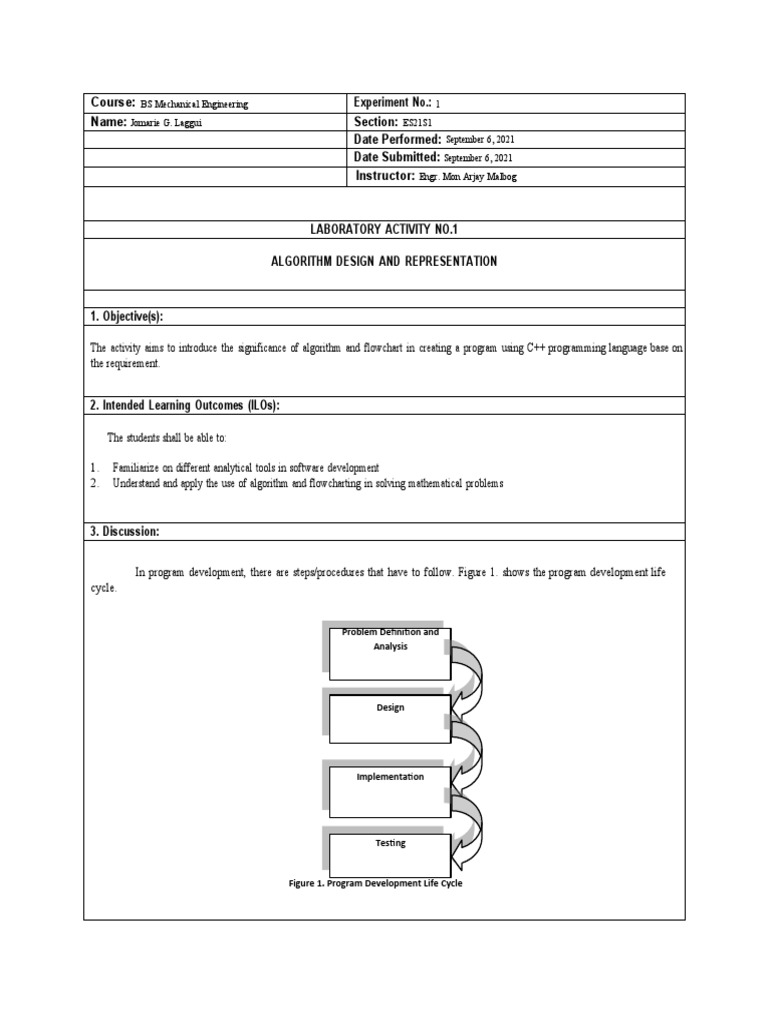 Course: Experiment No.: Name: Section: Date Performed: Date Submitted: Instructor | PDF ...