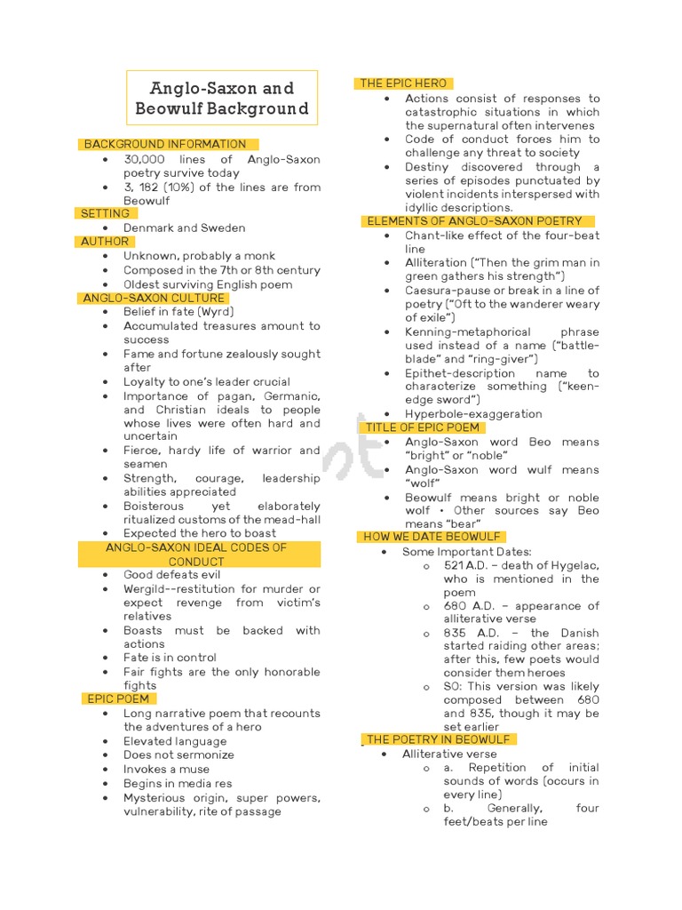 Anglo-Saxon and Beowulf Background | PDF | Beowulf | Poetry