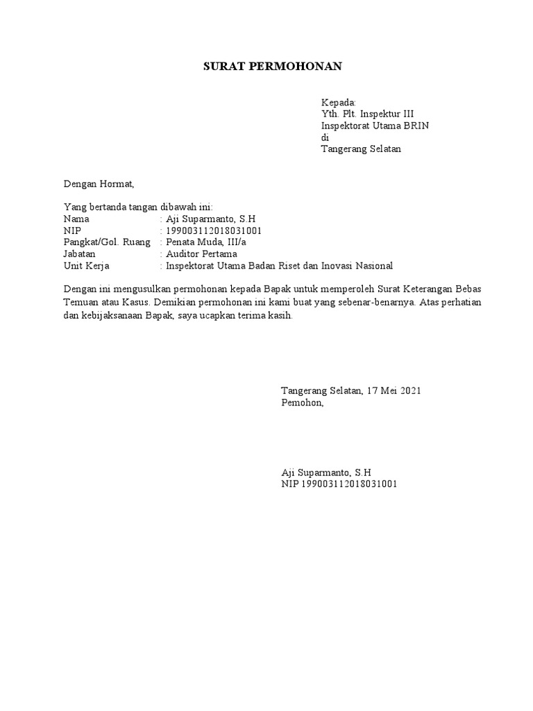 Surat Permohonan Bebas Temuan | PDF