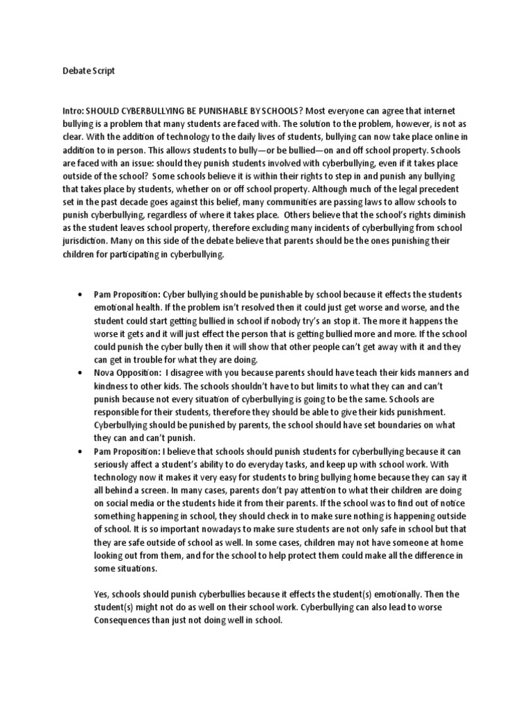 Debate Script | PDF | Cyberbullying | Bullying