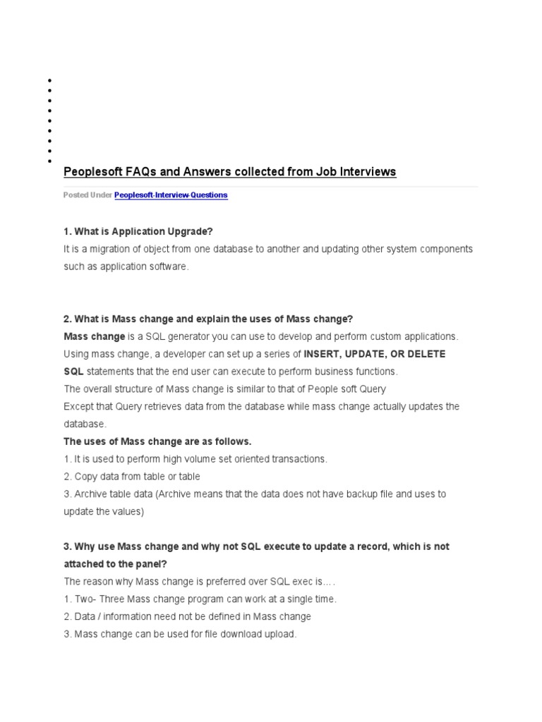 Peoplesoft Faqs and Answers Collected From Job Interviews | PDF | Array Data Structure | Databases