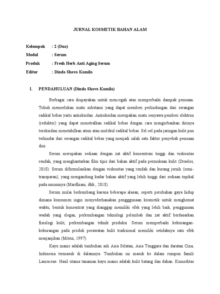 Jurnal Kosmetika Bahan Alam Serum Kel 2 | PDF