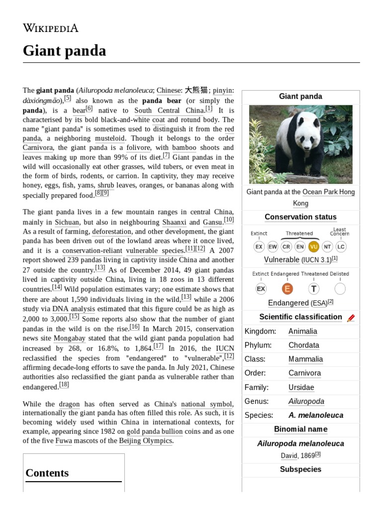 Giant Panda - Wikipedia | PDF | Giant Panda