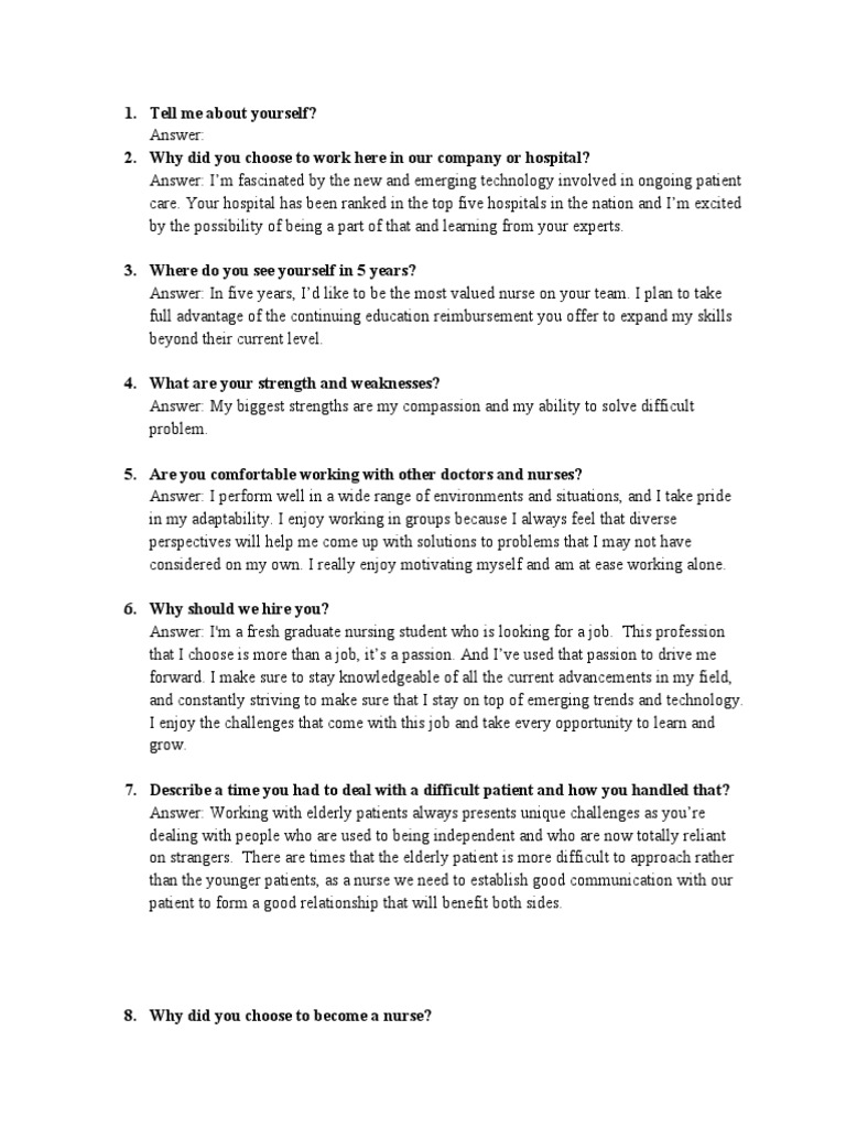 Interview Question | PDF | Nursing | Hospital
