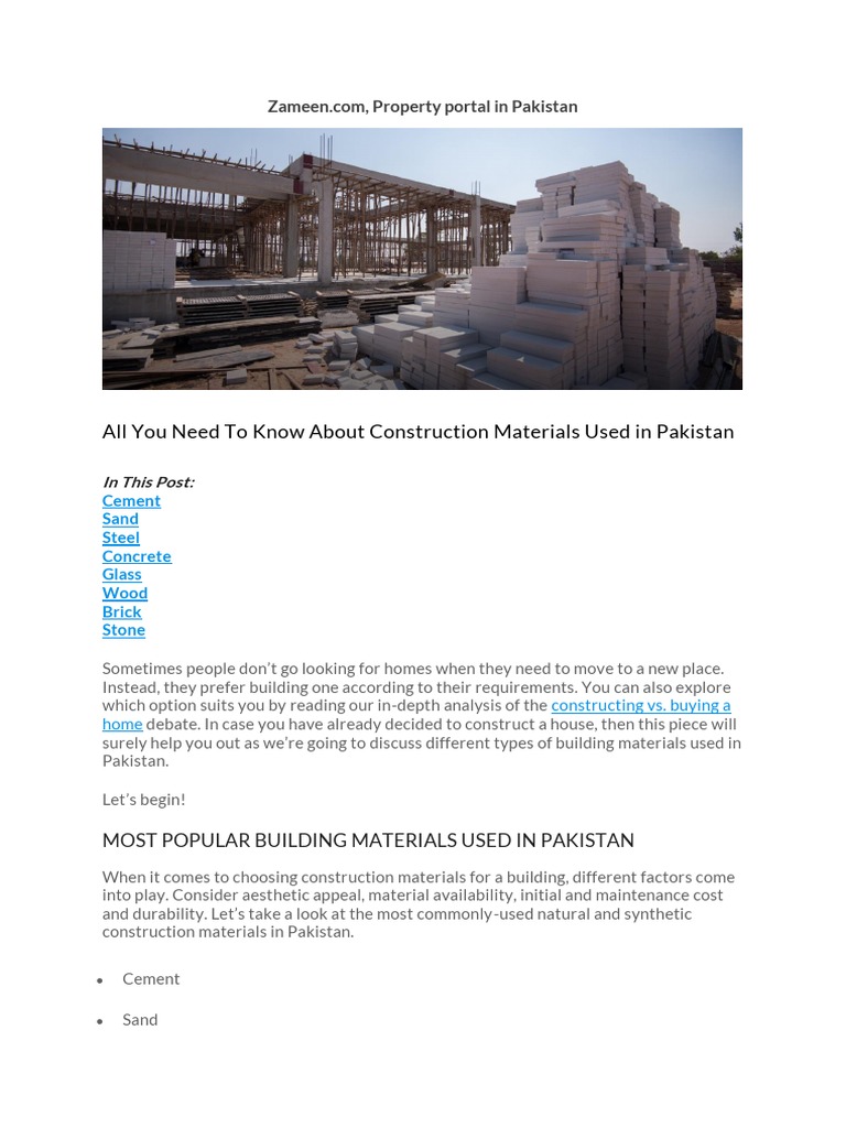 Construction Materials Rates in Pakistan | PDF | Concrete | Cement