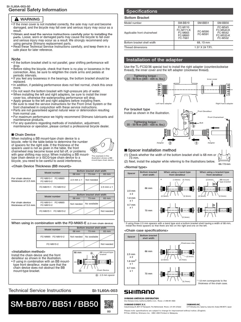 Shimano SM BB70 Installation Guide | PDF | Mechanical Engineering | Vehicle Parts