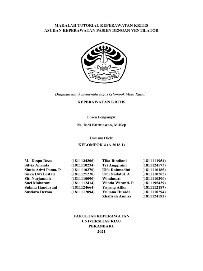 Kelompok 4 A 2018 1 Makalah Tutorial Ventilasi Mekanik | PDF