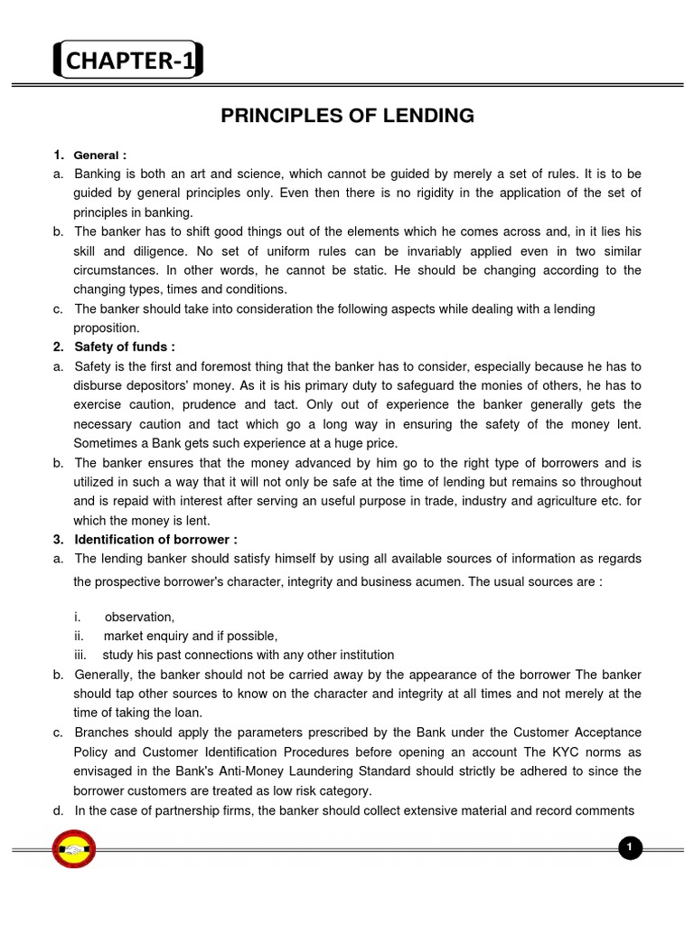 Chapter-1: Principles of Lending | PDF | Banks | Interest