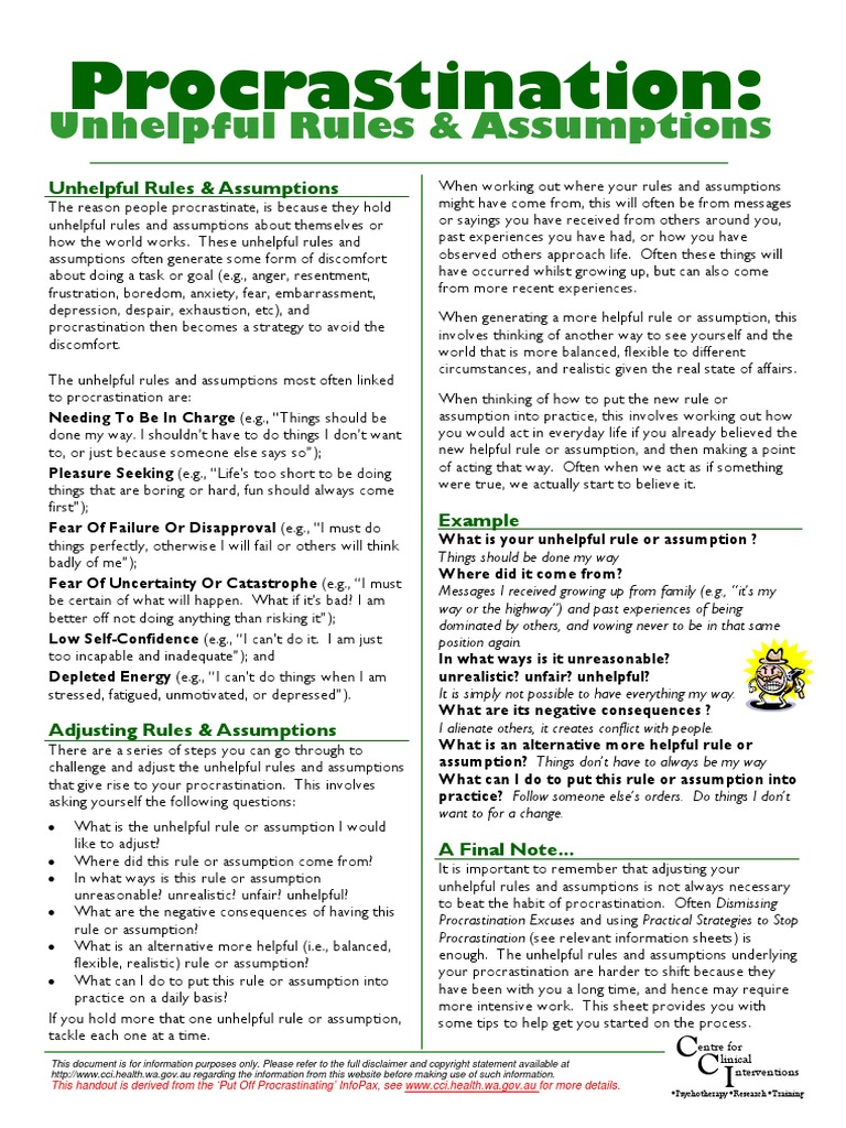 Procrastination Information Sheet - 05 - Unhelpful Rules and ...