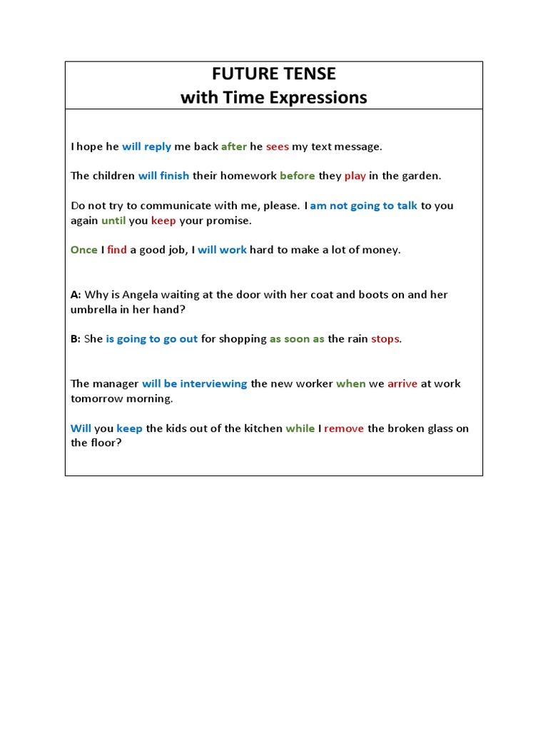 FUTURE TENSE With Time Expressions | PDF