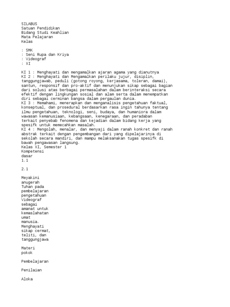 Silabus Videograf SMK Kelas XI | PDF | Seni
