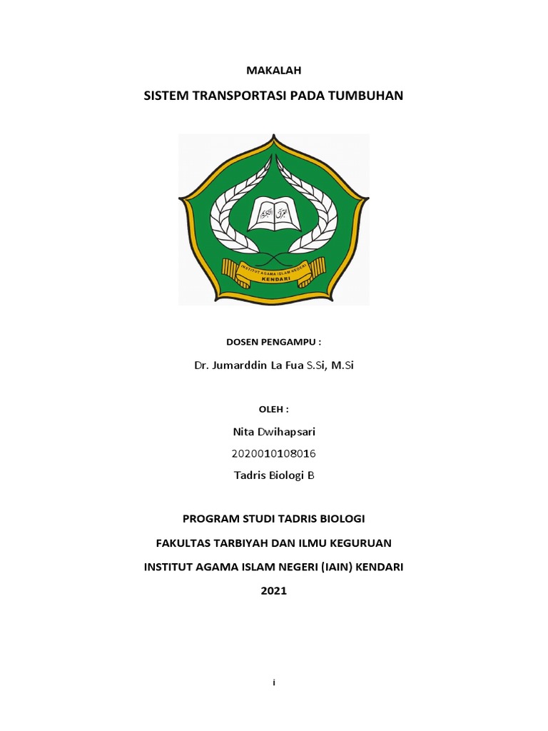 Makalah Sistem Transportasi Tumbuhan - Fisiologi Tumbuhan | PDF Makalah Sistem Transportasi Tumbuhan - Fisiologi Tumbuhan | PDF