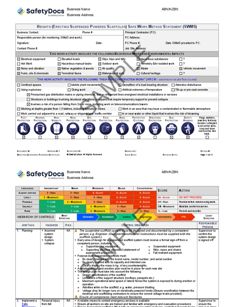 Erecting Suspended Powered Scaffolds SWMS | PDF | Emergency | Scaffolding