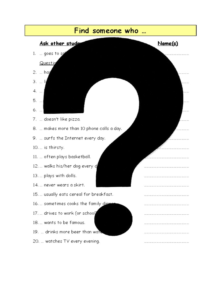 Find Someone Who: Simple Present Activity | PDF | Food And Drink