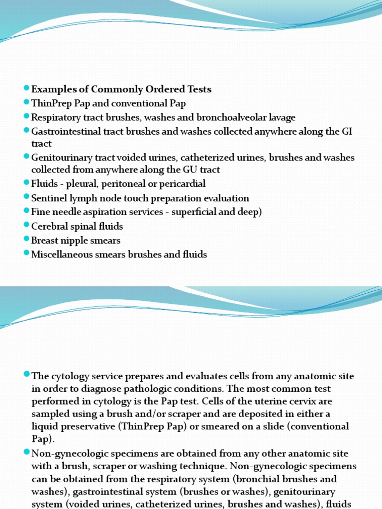 Examples of Commonly Ordered Tests | PDF | Cytopathology | Medical ...