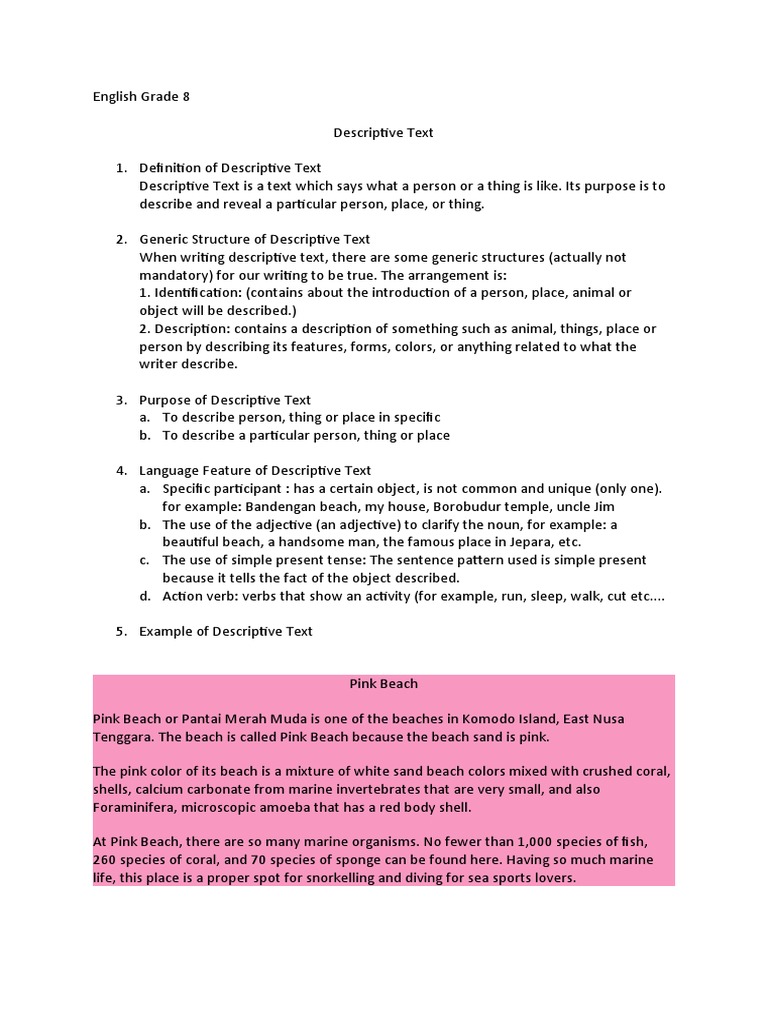 English Grade 8 (Descriptive Text) | PDF | Verb | Adjective