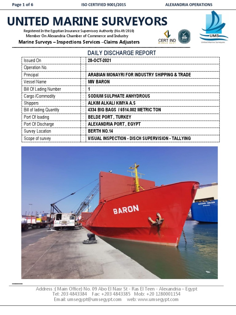 United Marine Surveyors: Daily Discharge Report | Download Free PDF ...