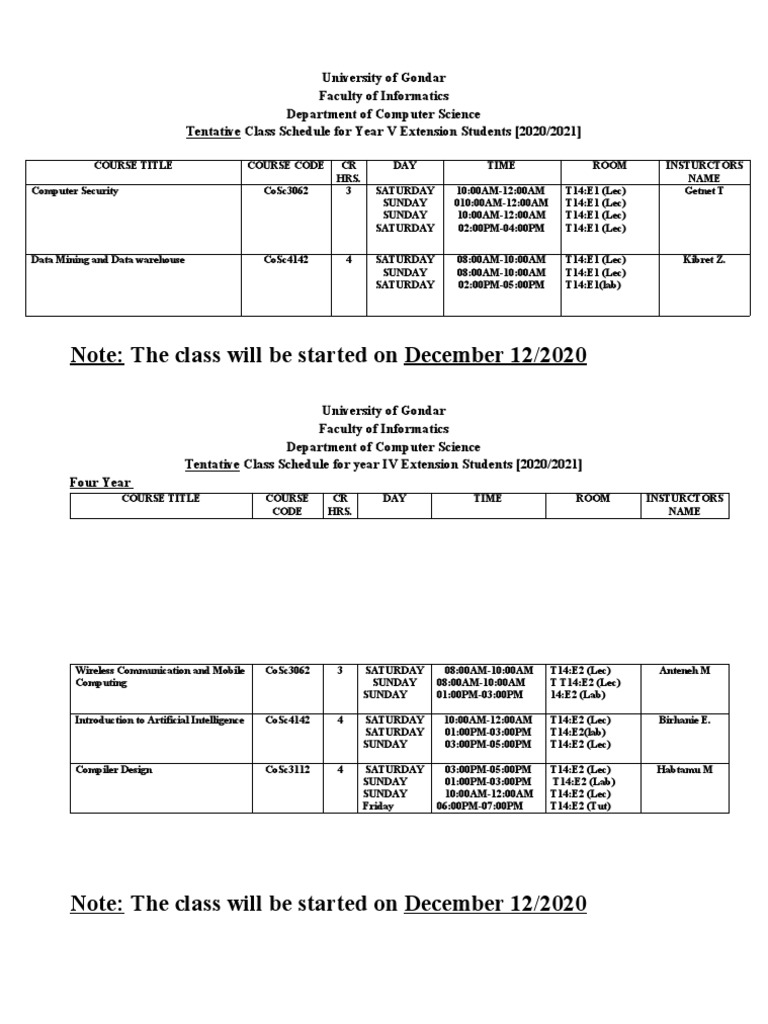 Class Schedule For Evening Program | PDF | Information Technology ...
