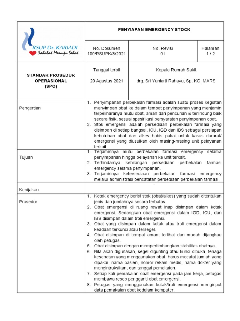 TUGAS SPO Penyiapan Emergency Stock | PDF