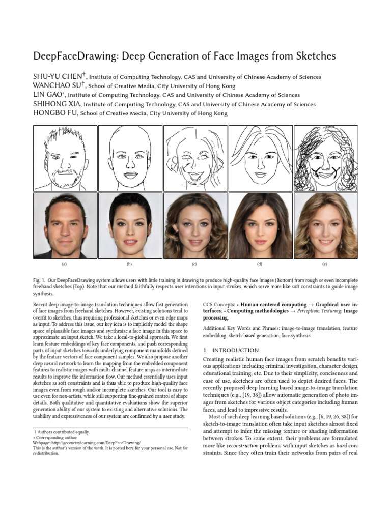 Deepfacedrawing: Deep Generation of Face Images From Sketches | PDF ...