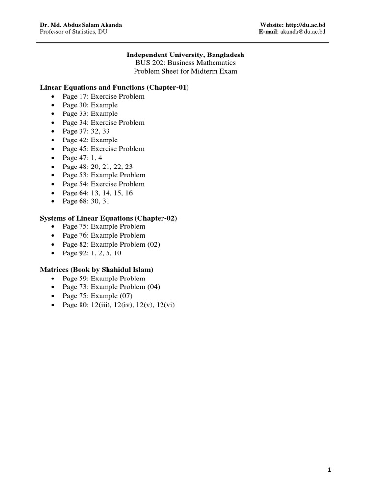 BUS 202 Midterm Exam Problem Sheet | PDF | Business | Business Economics