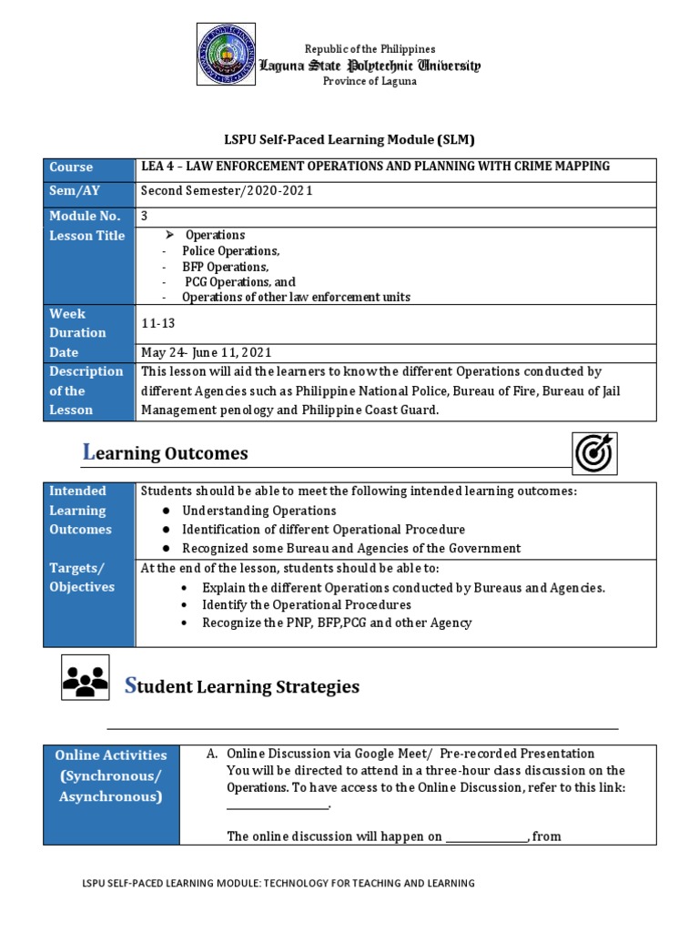 Learning Module - LEA 4 (WEEK 11-13) | PDF | Police | Search And Rescue