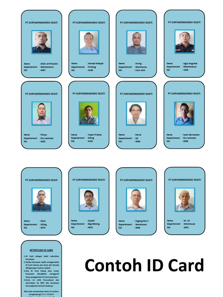 Contoh ID Card Karyawan PT Suryakemasindo | PDF | Bisnis