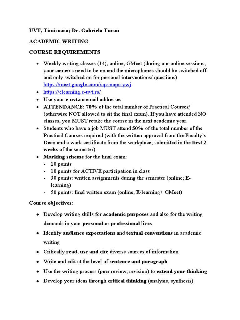 Academic Writing Course Overview | PDF | Educational Technology | Cognition