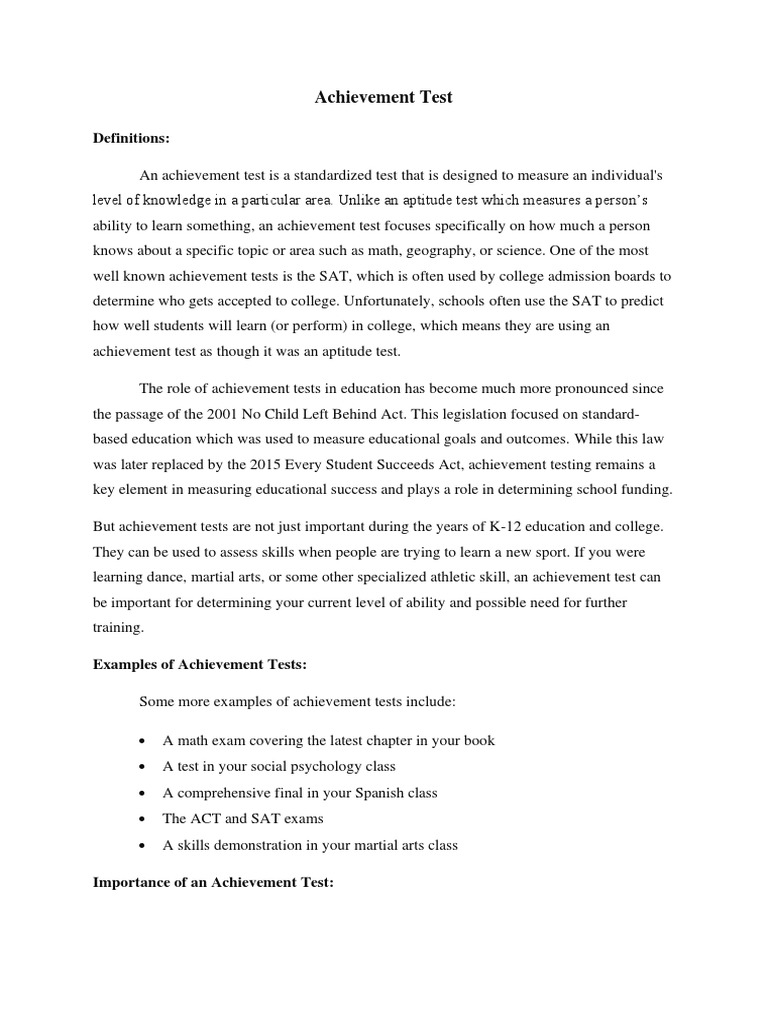 Achievement Test Report | PDF | Test (Assessment) | Standardized Tests
